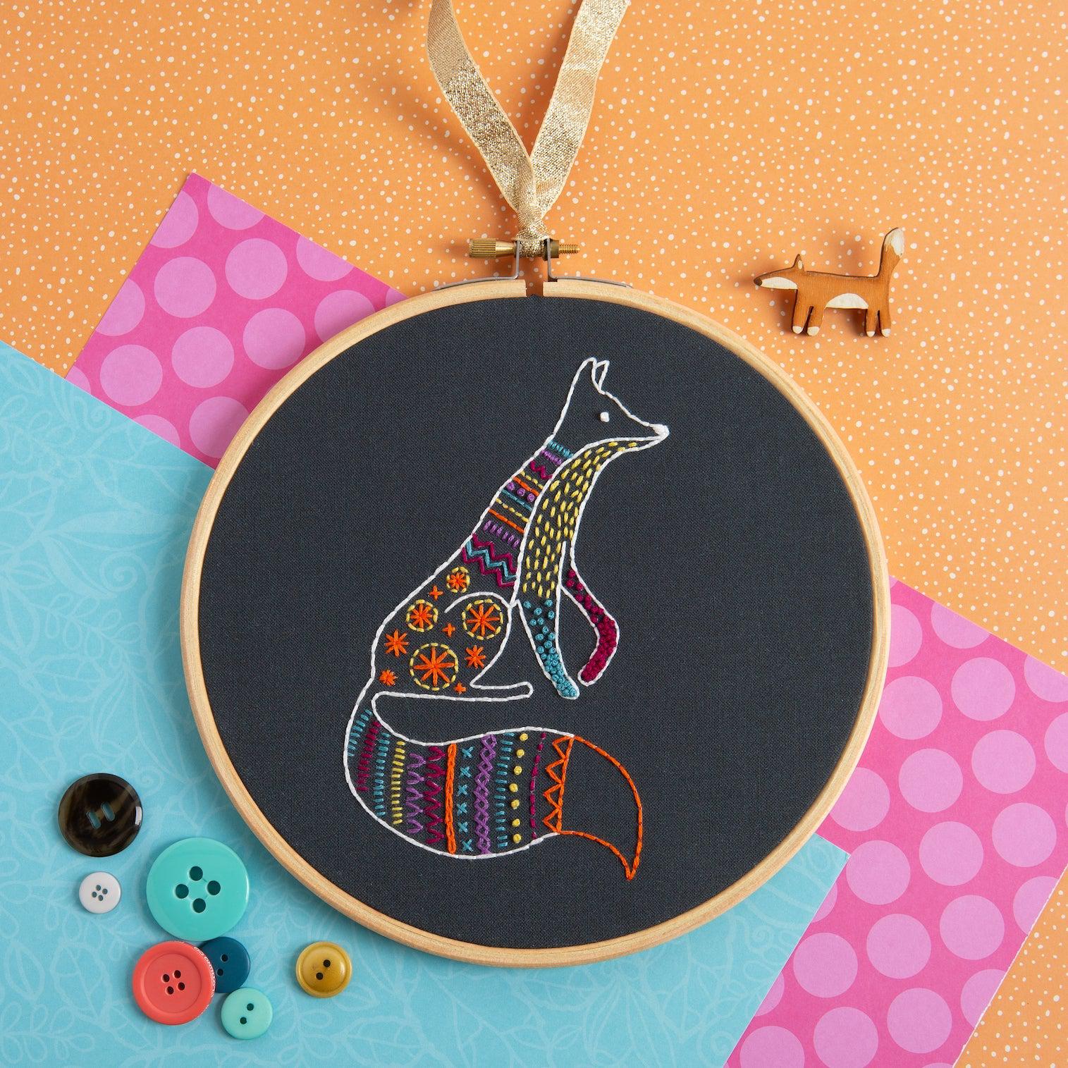 Black Fox Embroidery Kit – Acorns & Twigs