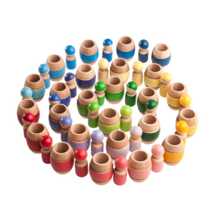 Color Sorting Peg Dolls in Barrels 25 – Acorns & Twigs